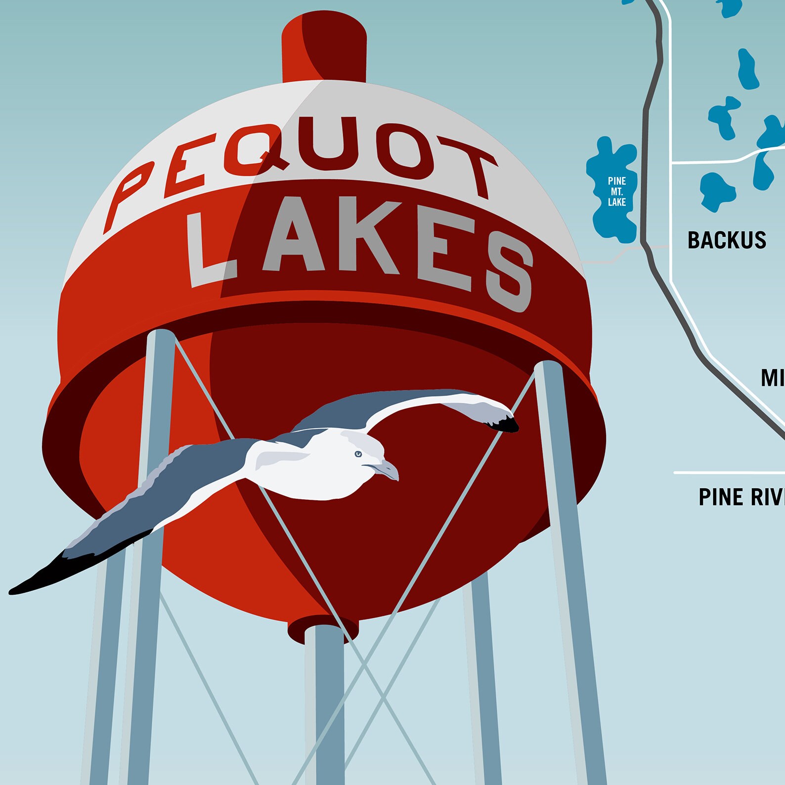 Pequot Lakes Map, Minnesota, Poster by Rich Sladek (frame Not Included ...