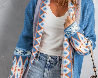 Blue Aztec Cardigan - Etsy