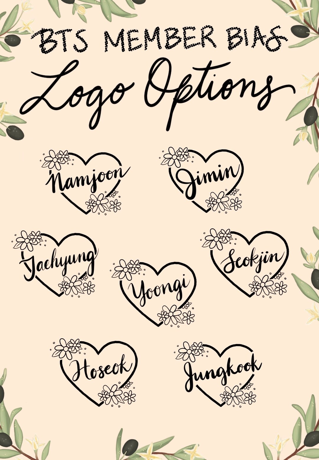 BTS Bias Floral Heart Vinyl Sticker Decal - Etsy