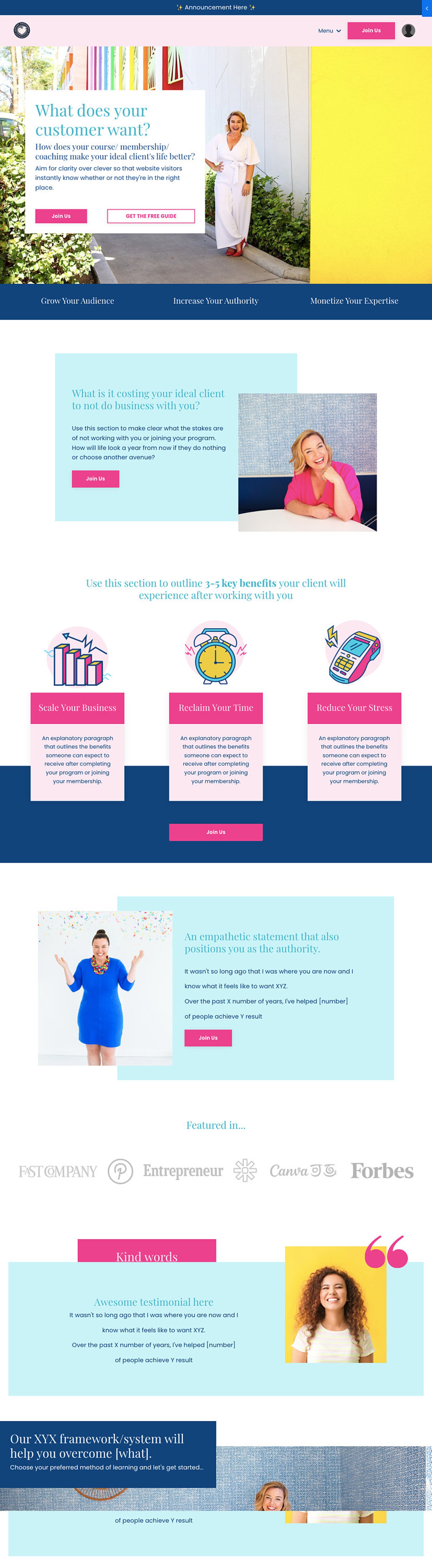 HOMEPAGE TEMPLATE for Kajabi. Tina Kajabi Template. Kajabi Website ...