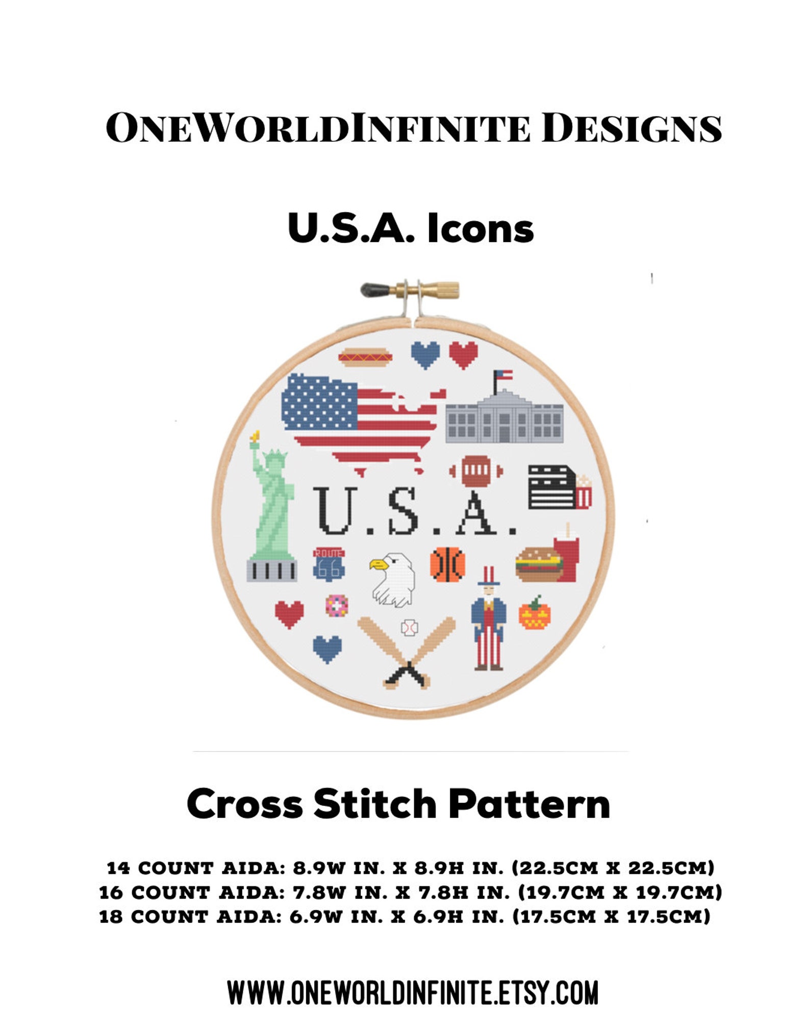 World Countries Cross Stitch PDF Pattern, USA Icons, Travel - Etsy