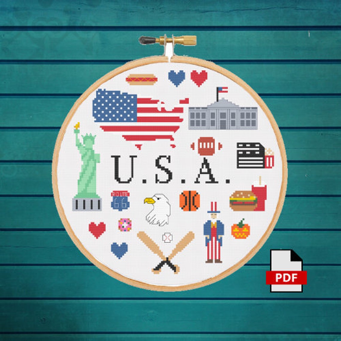 World Countries Cross Stitch PDF Pattern, USA Icons, Travel - Etsy