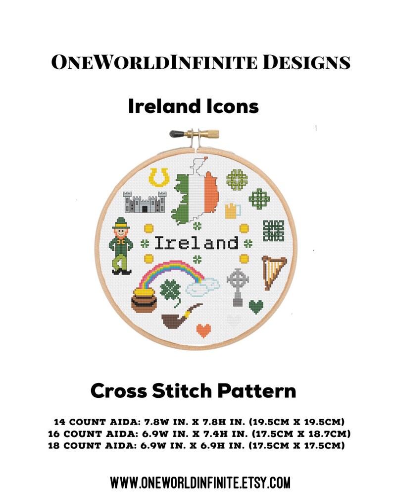 World Countries Cross Stitch PDF Pattern, Ireland Icons - Etsy