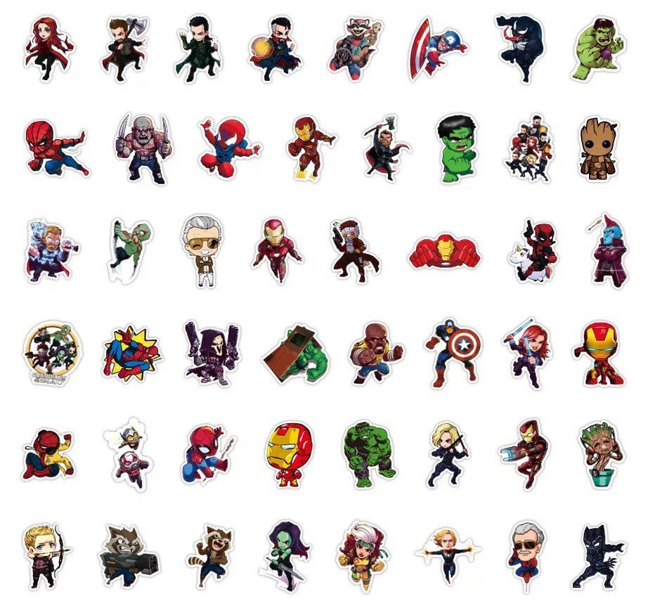 50pcs Cartoon Marvel Stickers Cool The Avengers Waterproof | Etsy