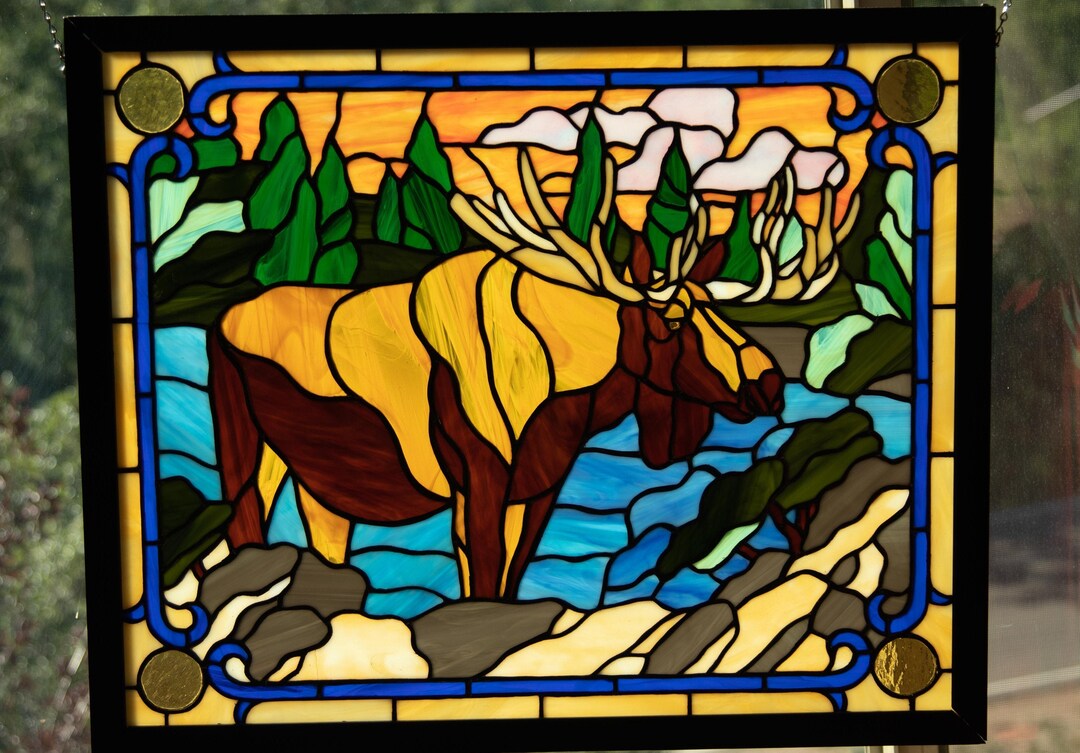 Bull Moose Stained Glass Panel - Etsy