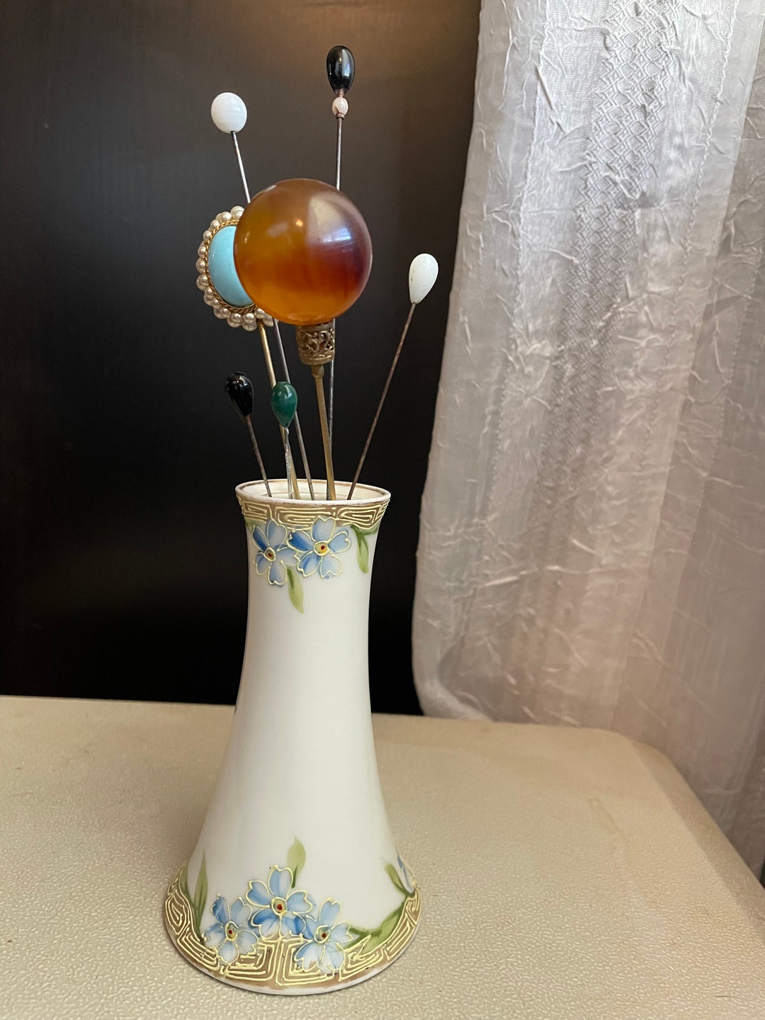 Hand Painted Nippon Hat Pin Holder, Hat Pins, Hat Pin Holder, Nippon ...