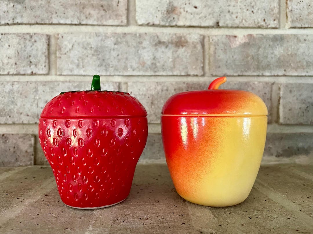 Hazel Atlas Fruit Jam Jars, Milk Glass Strawberry, Milk Glass Apple, Set of Jelly Jars ...