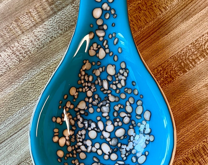 Fused Glass Spoon Rest in Turquoise and White - Etsy