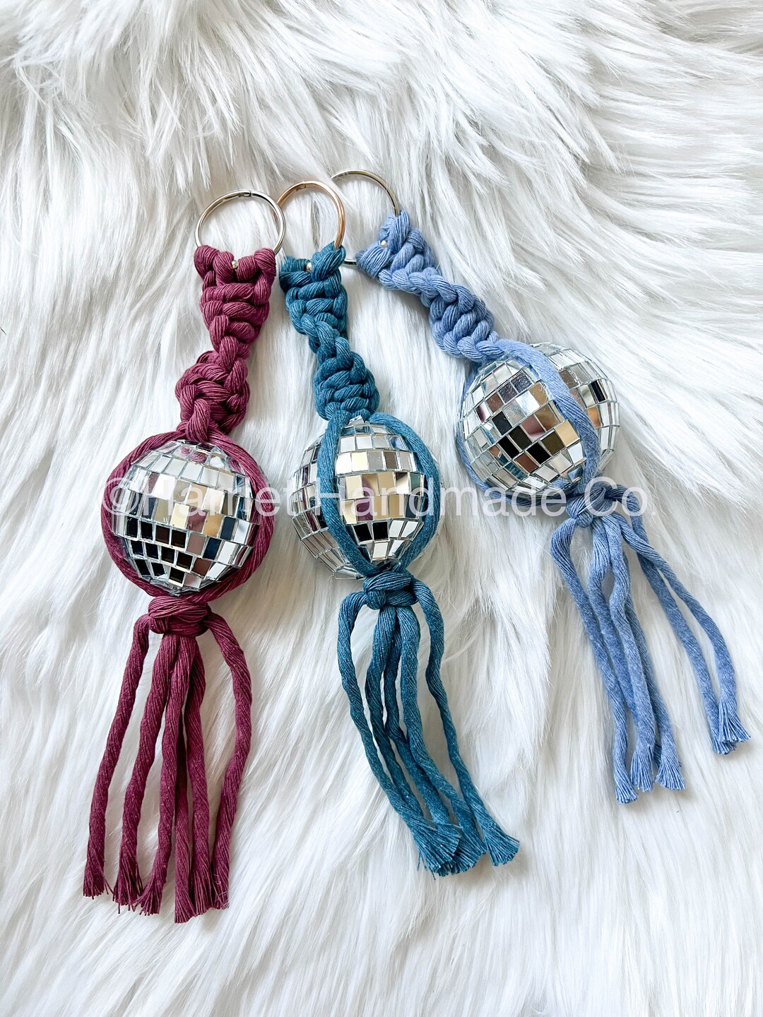 50+ Colors -- Macrame Mini Disco Ball Window or Car Mirror Charm W ...