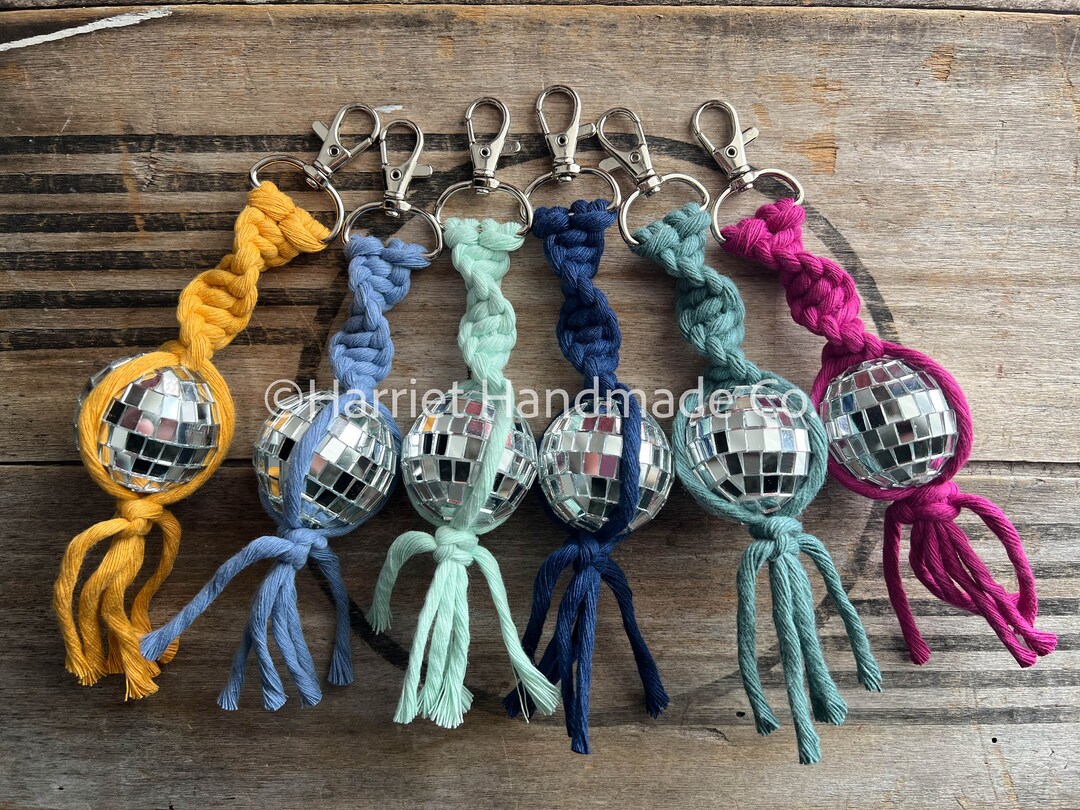 Mini Disco Ball Macrame Keychain in 50+ Colors | Boho Bohemian Purse ...