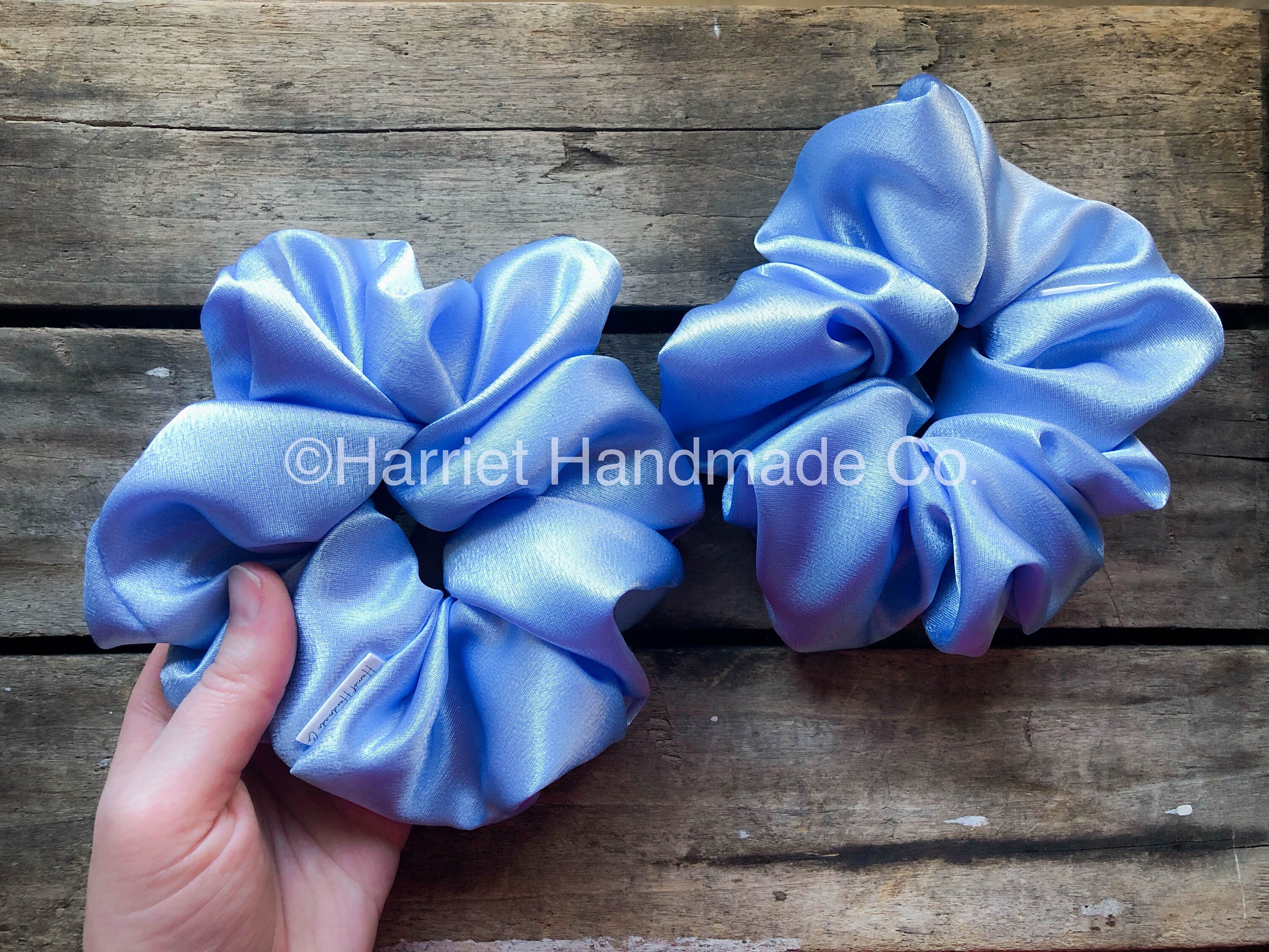 Extra Large Sky Baby Blue Satin Hair Scrunchie – XL Handmade Hair ...