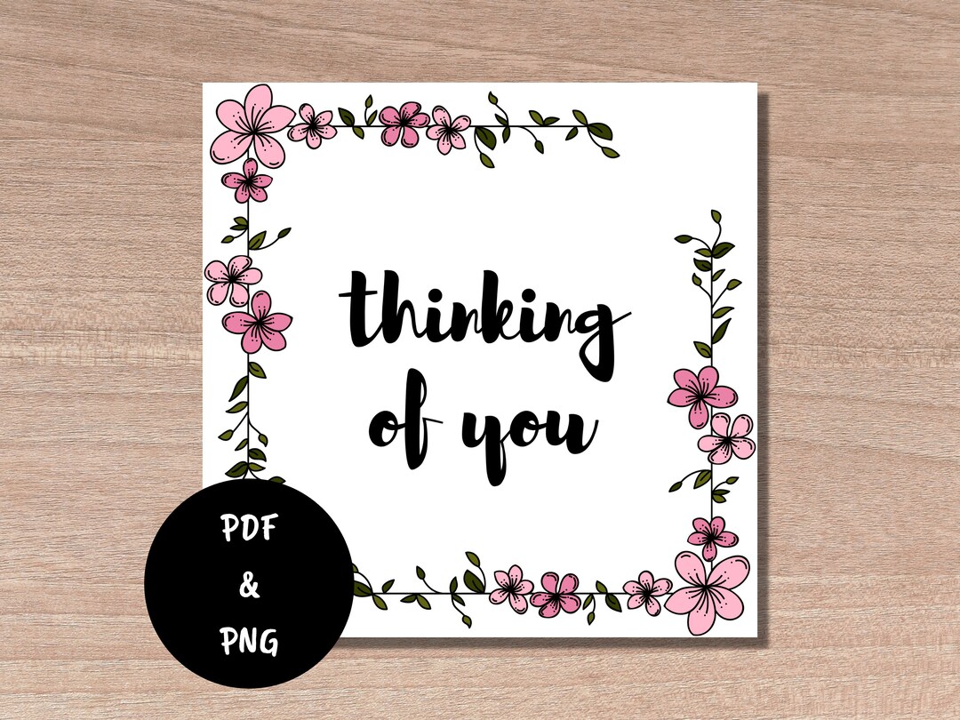 Thinking of You Pink Floral Printable Greeting Card - Etsy