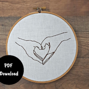 Printable Love Hands Embroidery Pattern PDF Download Line - Etsy