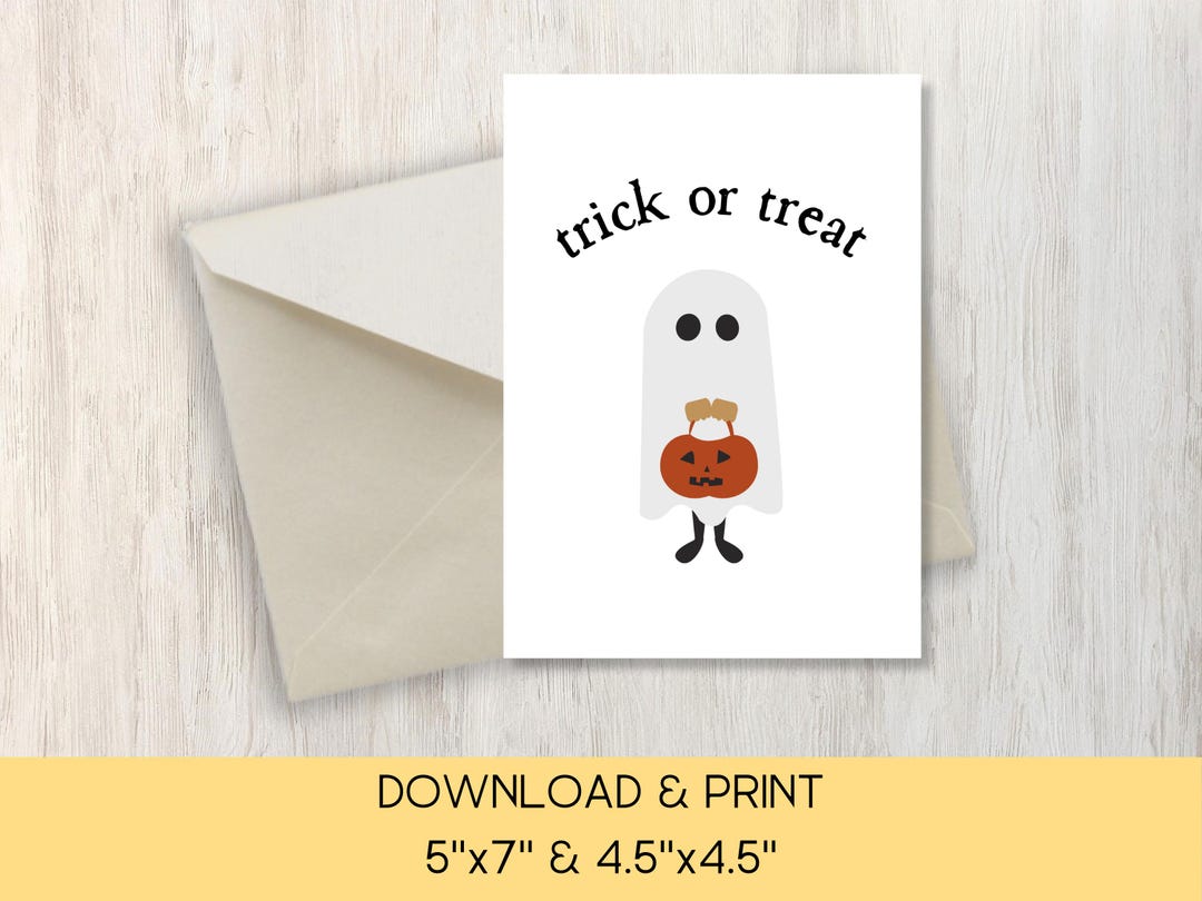 Printable Trick or Treat Halloween Card | Ghost Card DIY | Digital ...