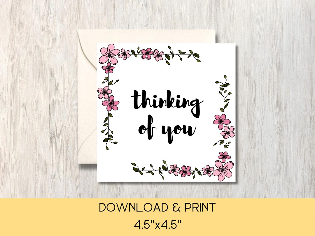 Thinking of You Pink Floral Printable Card | DIY Digital Download ...