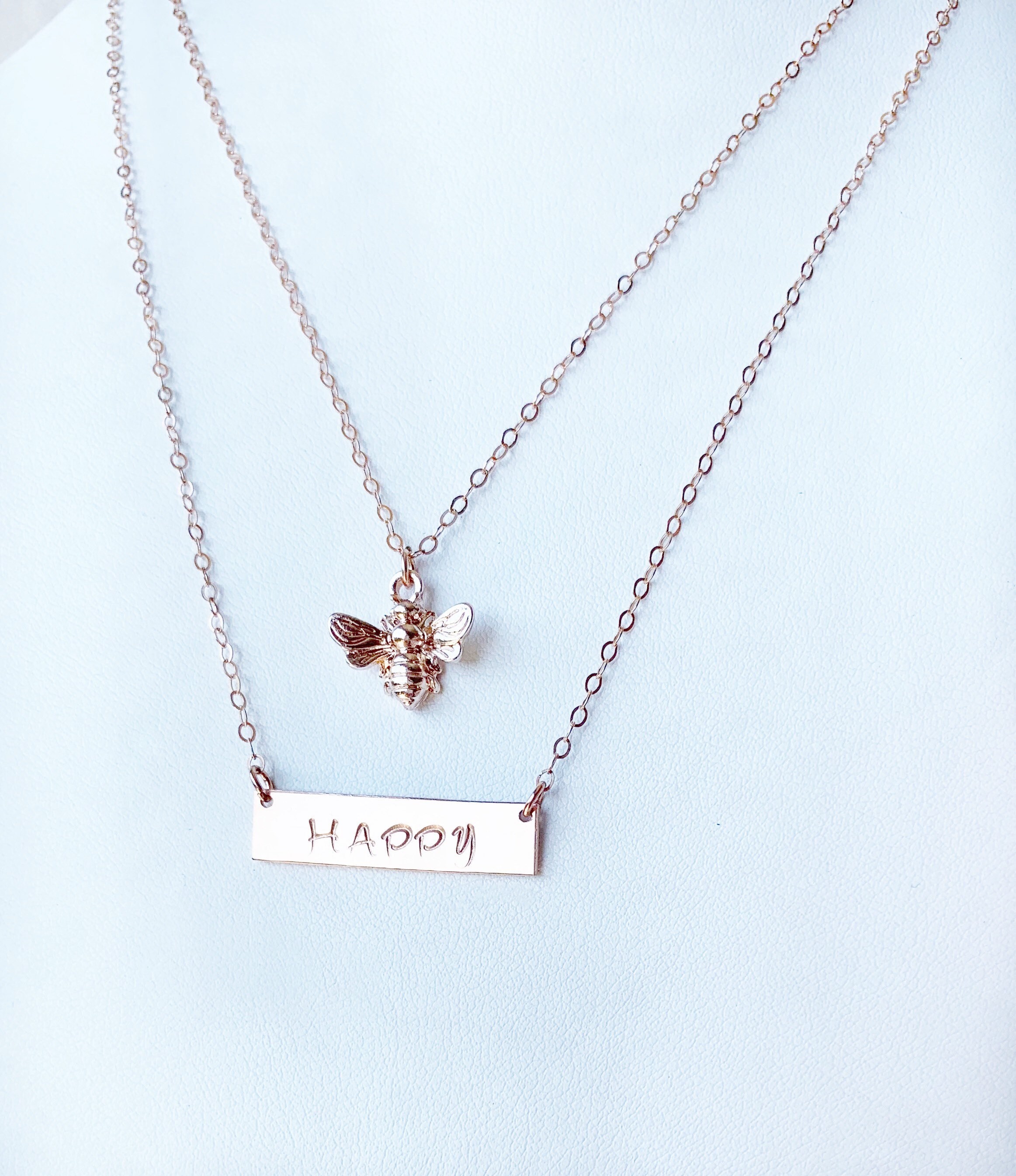 Rose Gold Bee Happy Necklace Set Layered Necklace Set Bee | Etsy