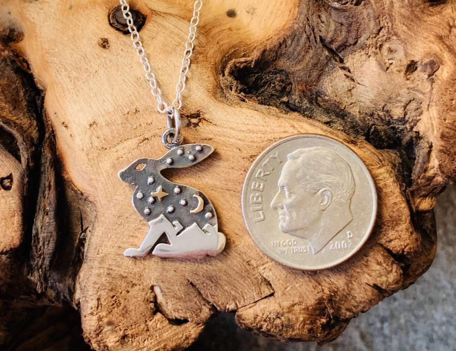 Sterling Silver Rabbit Necklace With Hematite Stars Necklace | Etsy