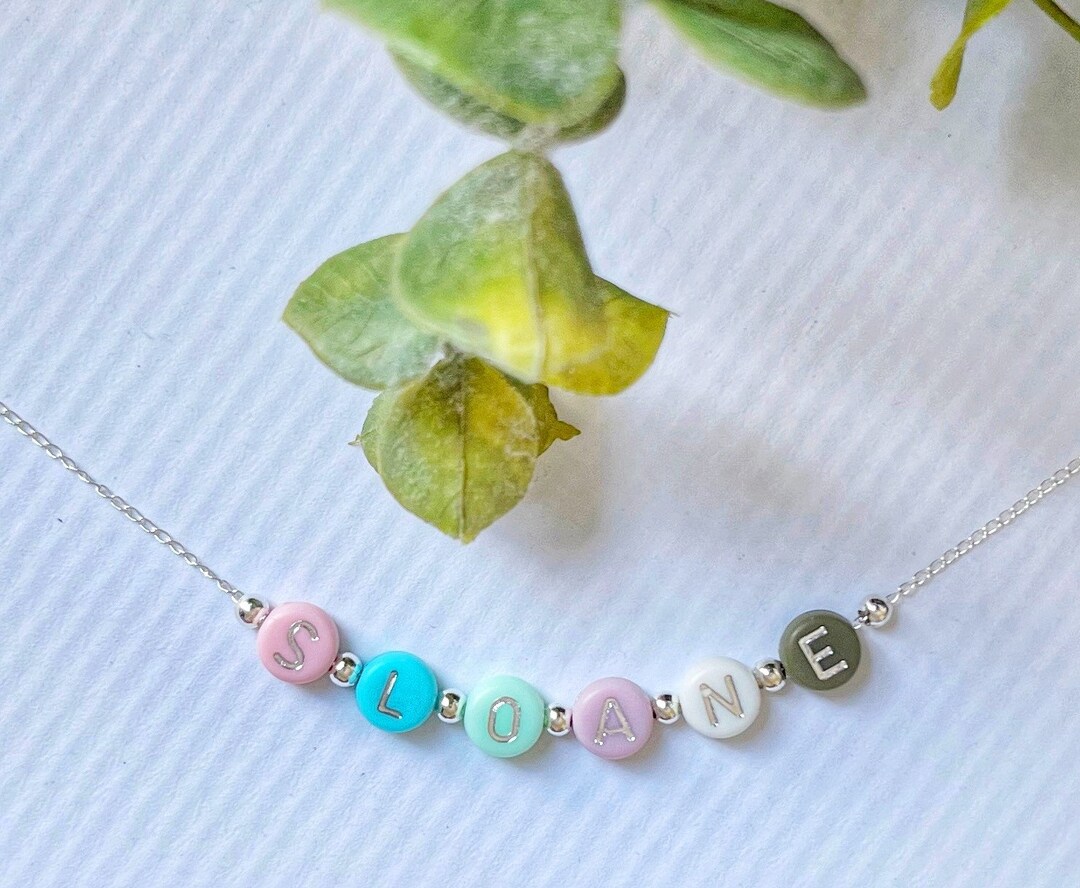 Color Beads Name Necklace FAST SHIPPING Silver Beaded Name Necklace ...