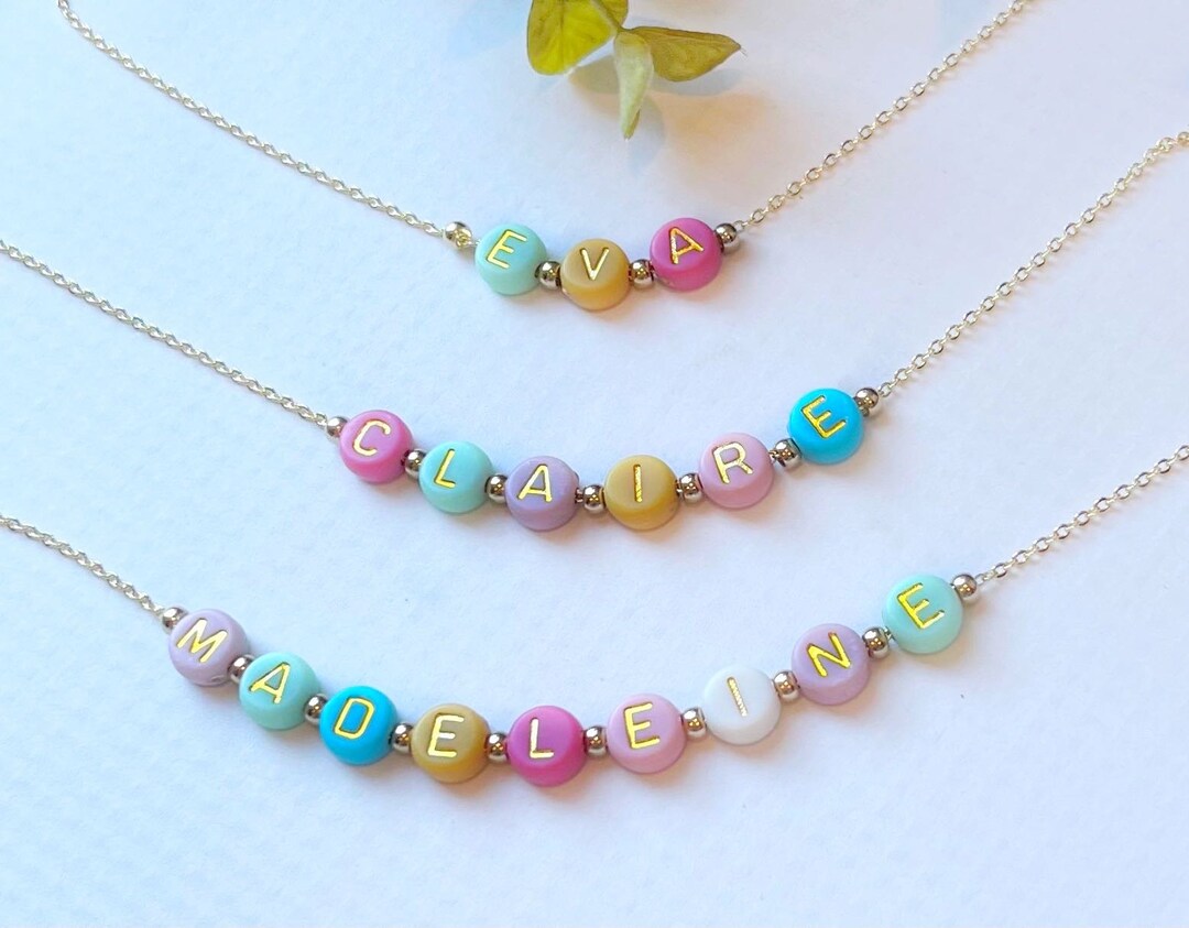 Little Girl Name Necklace FAST SHIPPING Colorful Beaded Name Necklace ...