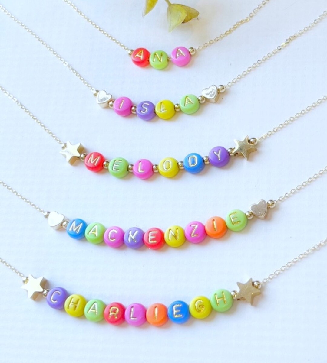 Color Pop Kids Beaded Name Necklace | FAST SHIPPING | Dainty Gold Name ...