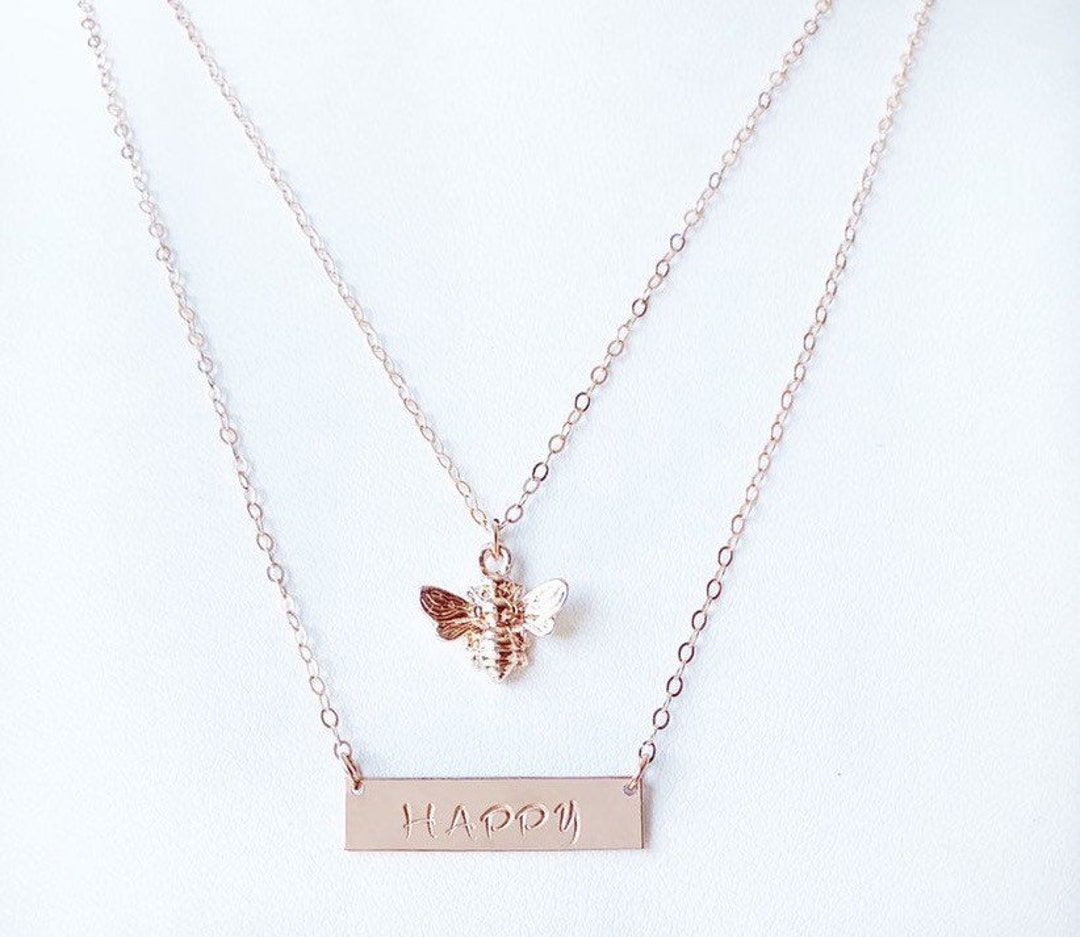 Rose Gold Bee Happy Necklace Set Layered Necklace Set Bee Necklace Rose ...