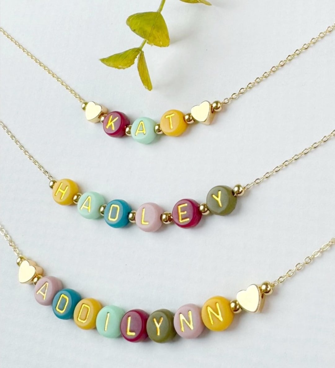 Vibrant Colors Beaded Name Necklace FAST SHIPPING Dainty Gold Name ...