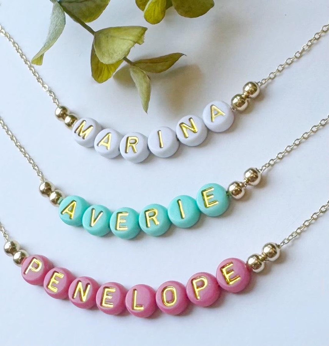 Colorful Beads Name Necklace | FAST SHIPPING | Dainty Gold Name Beads ...