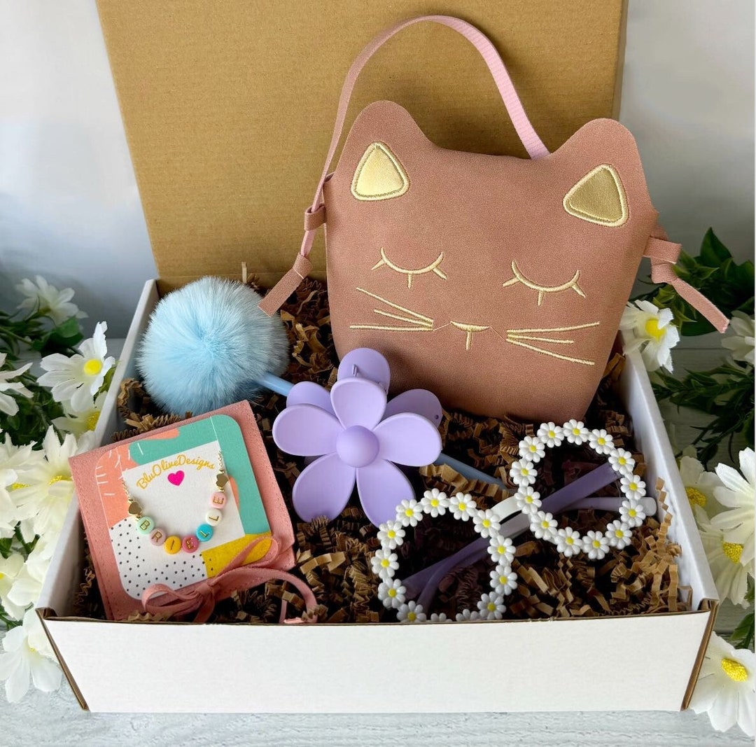 Personalized Gift Box for Little Girl, Name Necklace for Girls, Cat ...