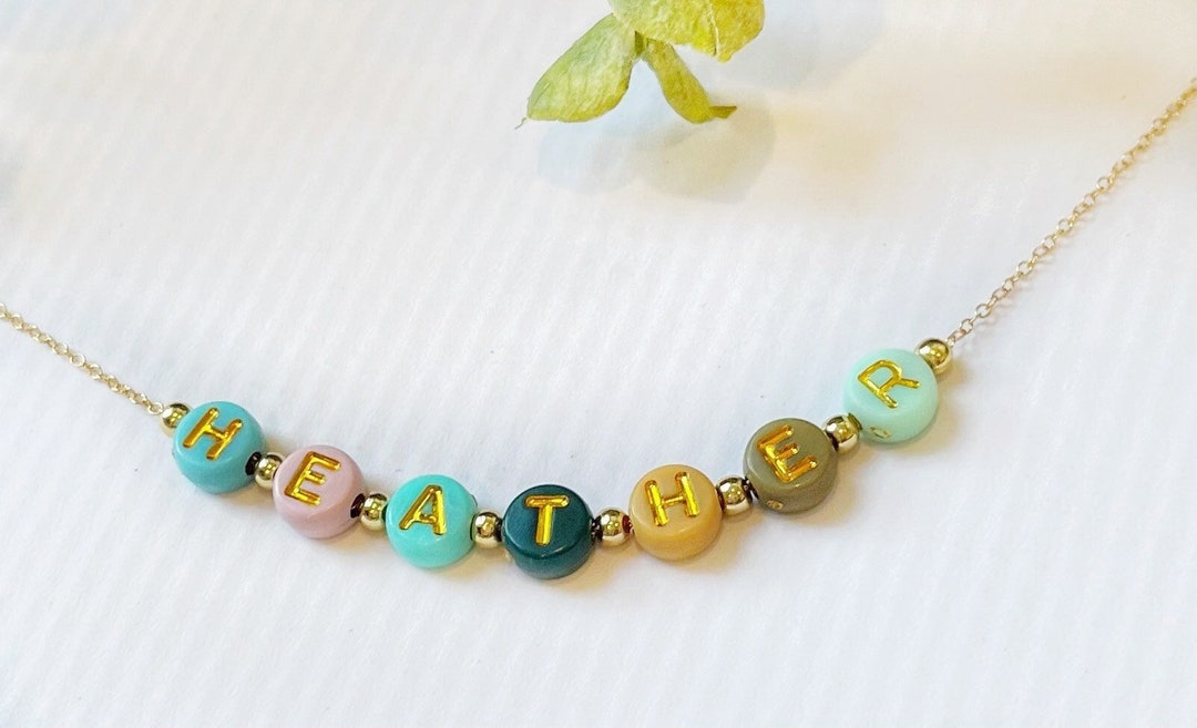 Colorful Beads Name Necklace FAST SHIPPING Gold Name Beads Beaded Name ...