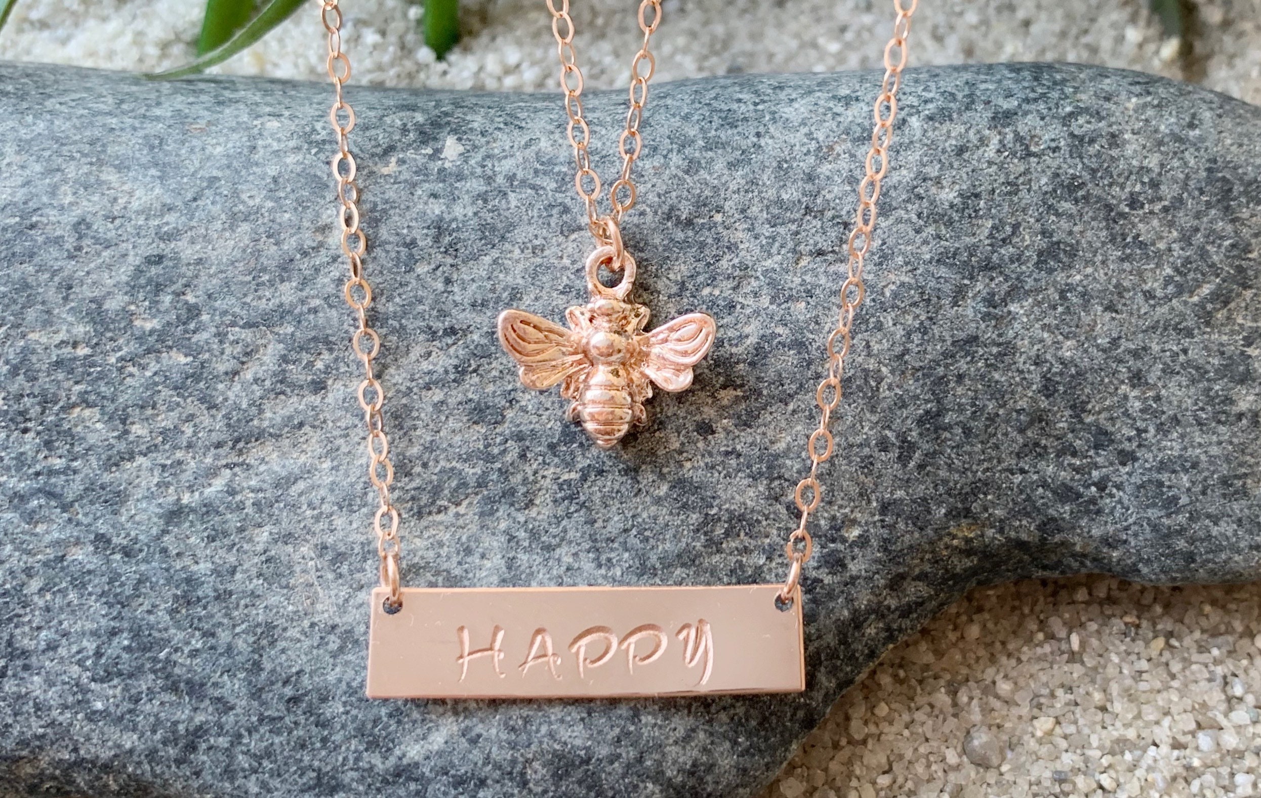 Rose Gold Bee Happy Necklace Set Layered Necklace Set Bee | Etsy