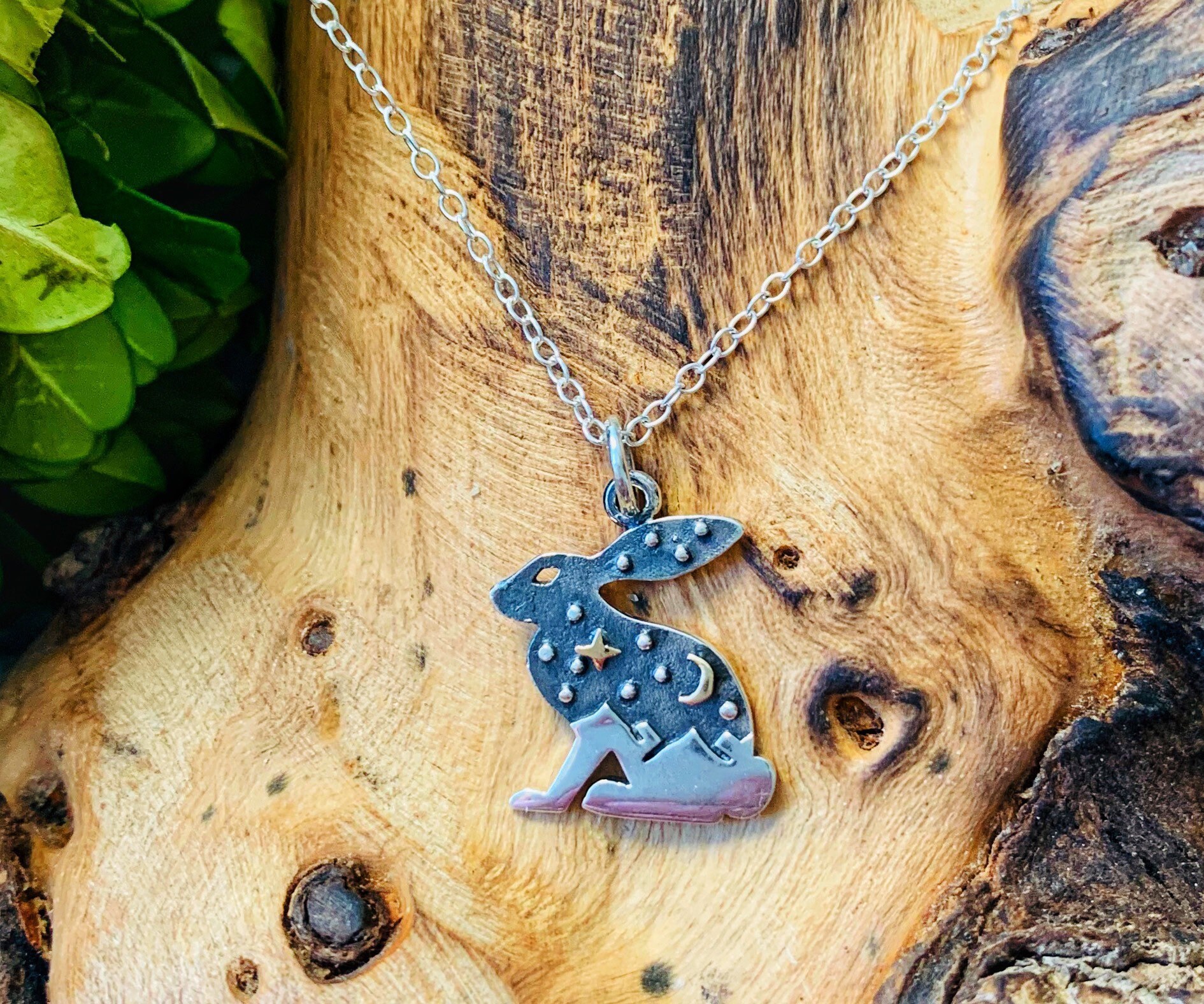 Sterling Silver Rabbit Necklace With Hematite Stars Necklace | Etsy
