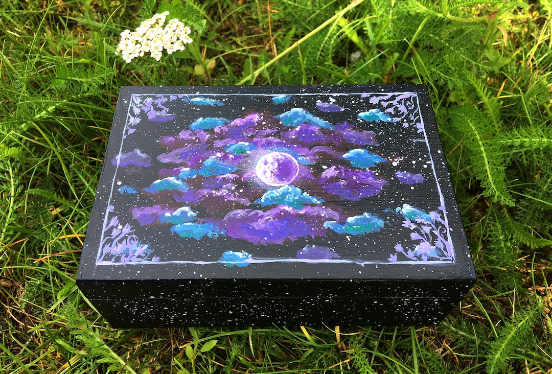 Purple Full Moon Jewelry Box Galaxy Night Sky Witchcore - Etsy