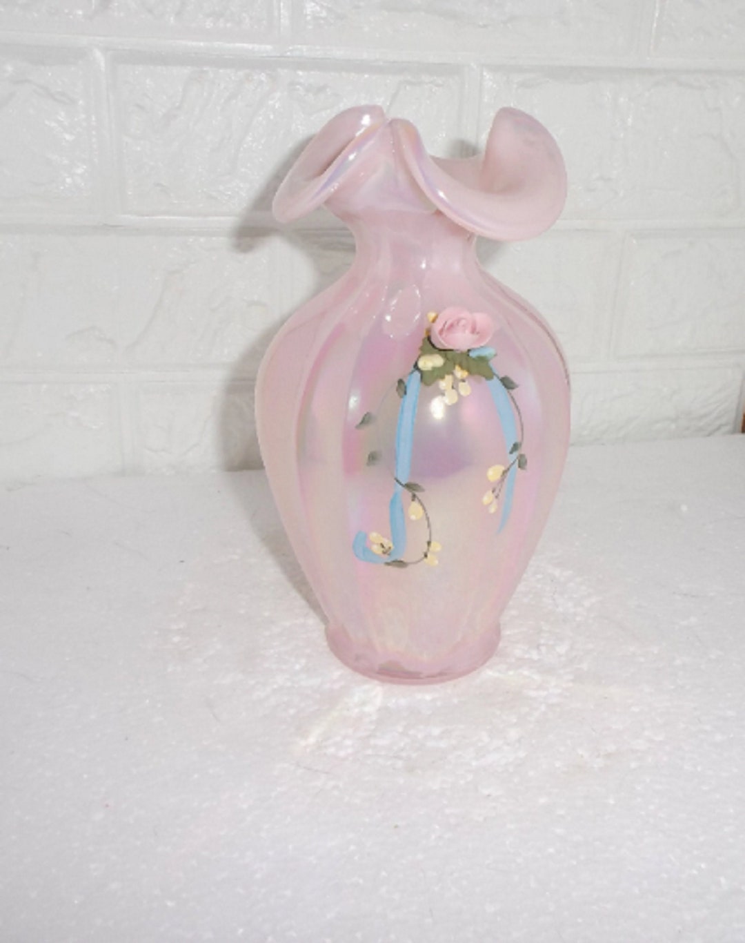 Fenton Glass Vase Handpainted by Fenton Artist C. Shaffer - Etsy