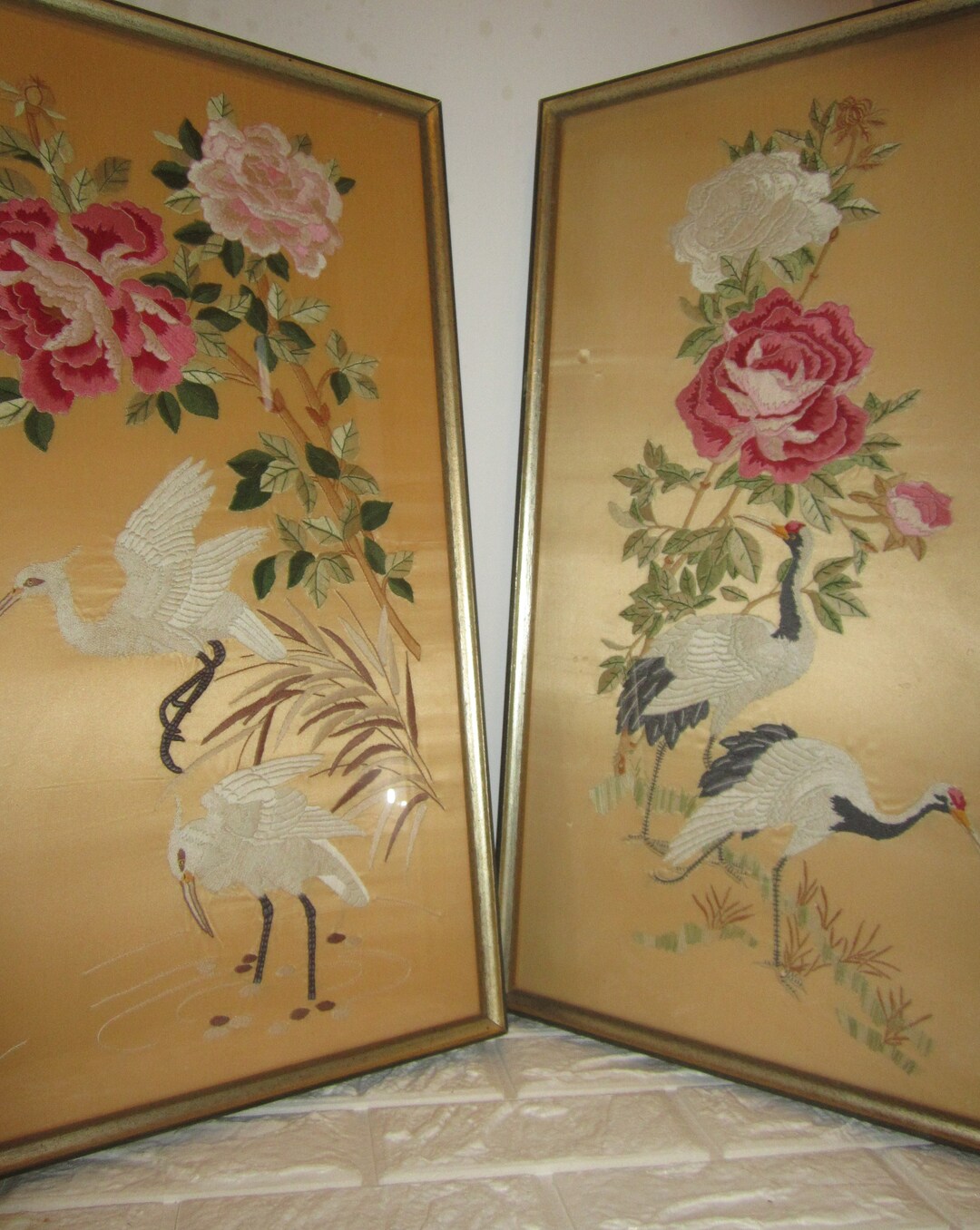 Asian Set of Embroidery Artwork Panels - Etsy