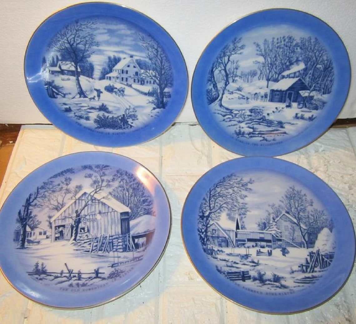 Currier and Ives Winter Scene Plates Set of 4 - Etsy