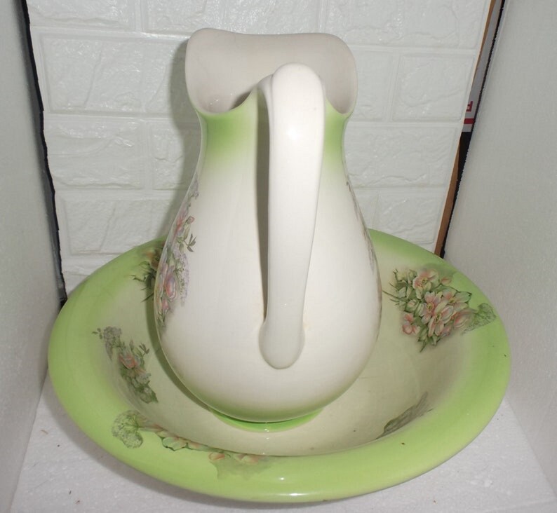 Vintage Large Ceramic Pitcher and Basin Set - Etsy