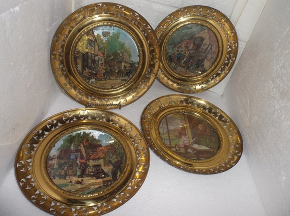 Antique Brass Framed Foil Art Plates Hand Made in England - Etsy