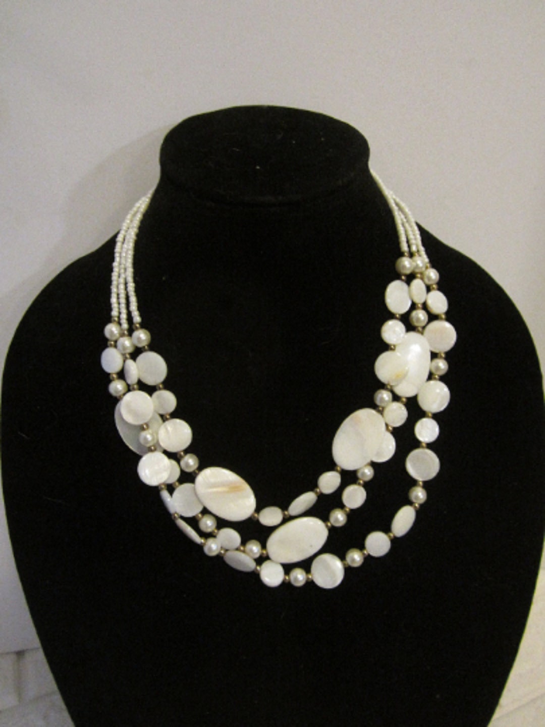 White* Shell and Gold Toned Multi Strand Necklace - Etsy