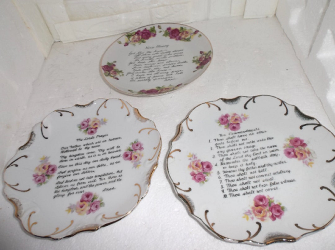 Set of Spiritual Collector's Plates Trimmed in Gold Rose Floral Pattern ...