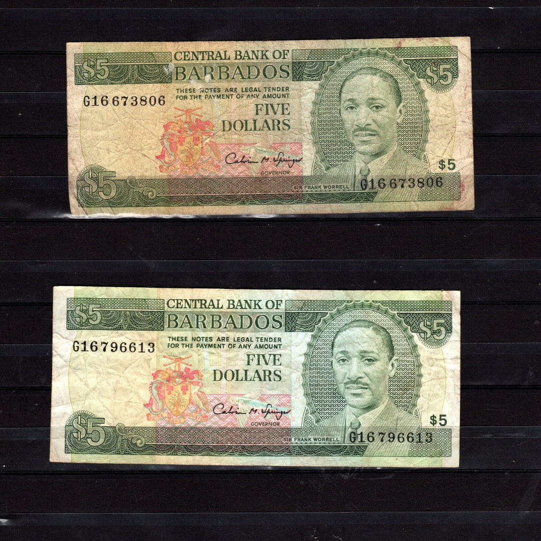 Two Barbados Five Dollar Banknotes From 1993 - Etsy