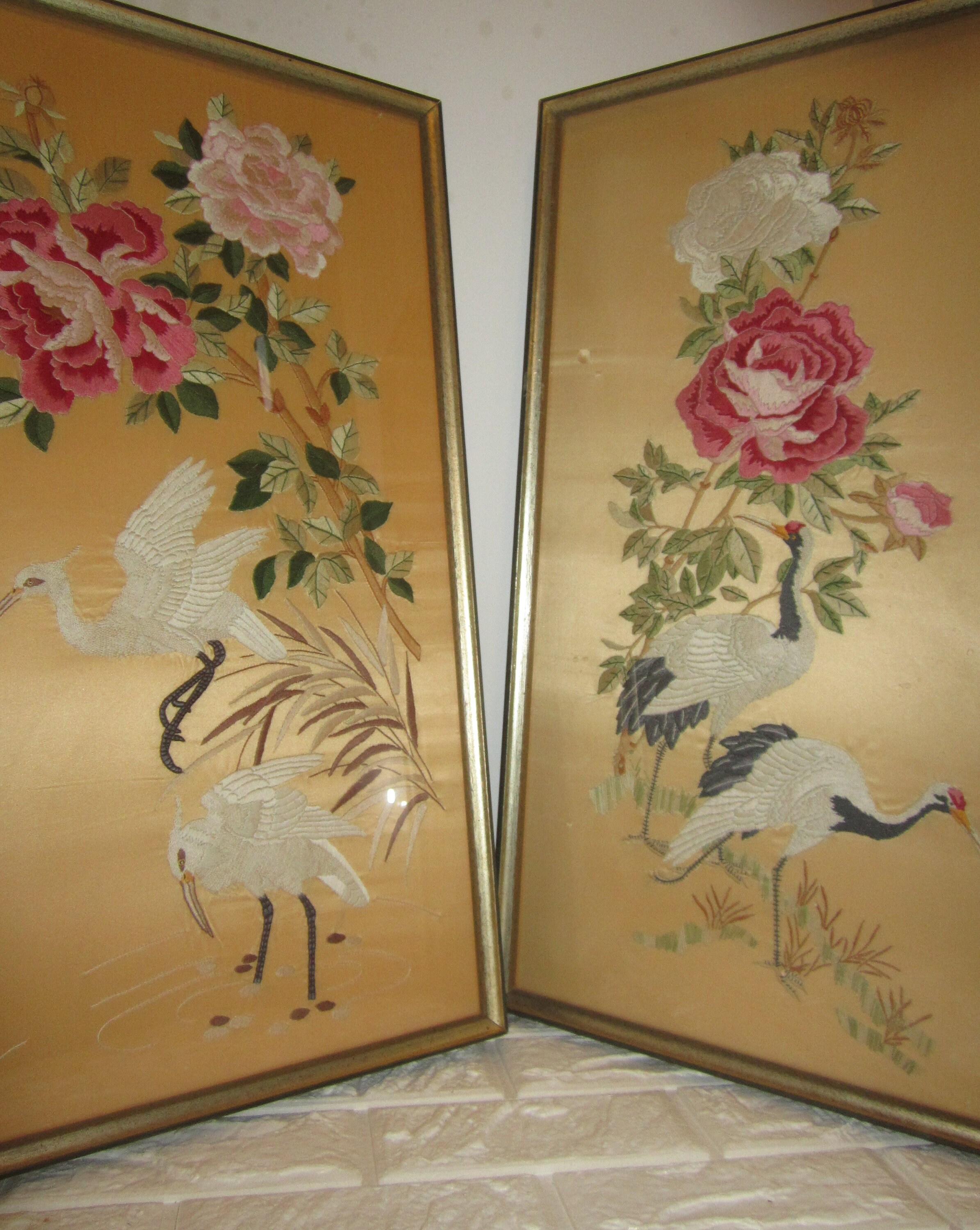 Asian Set of Embroidery Artwork Panels - Etsy