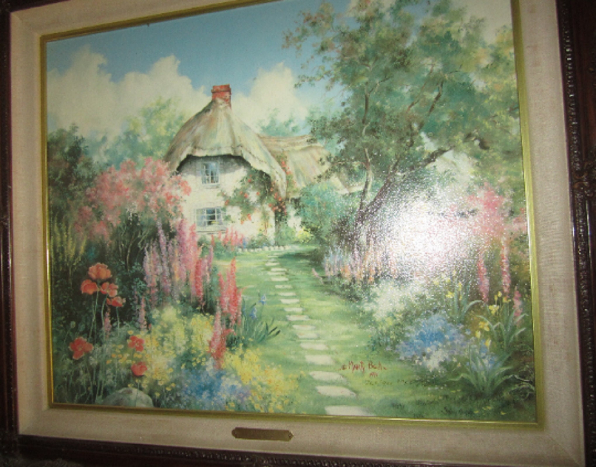 Marty Bell Cottage House Landscape Oil Print Painting Beautiful Flower ...