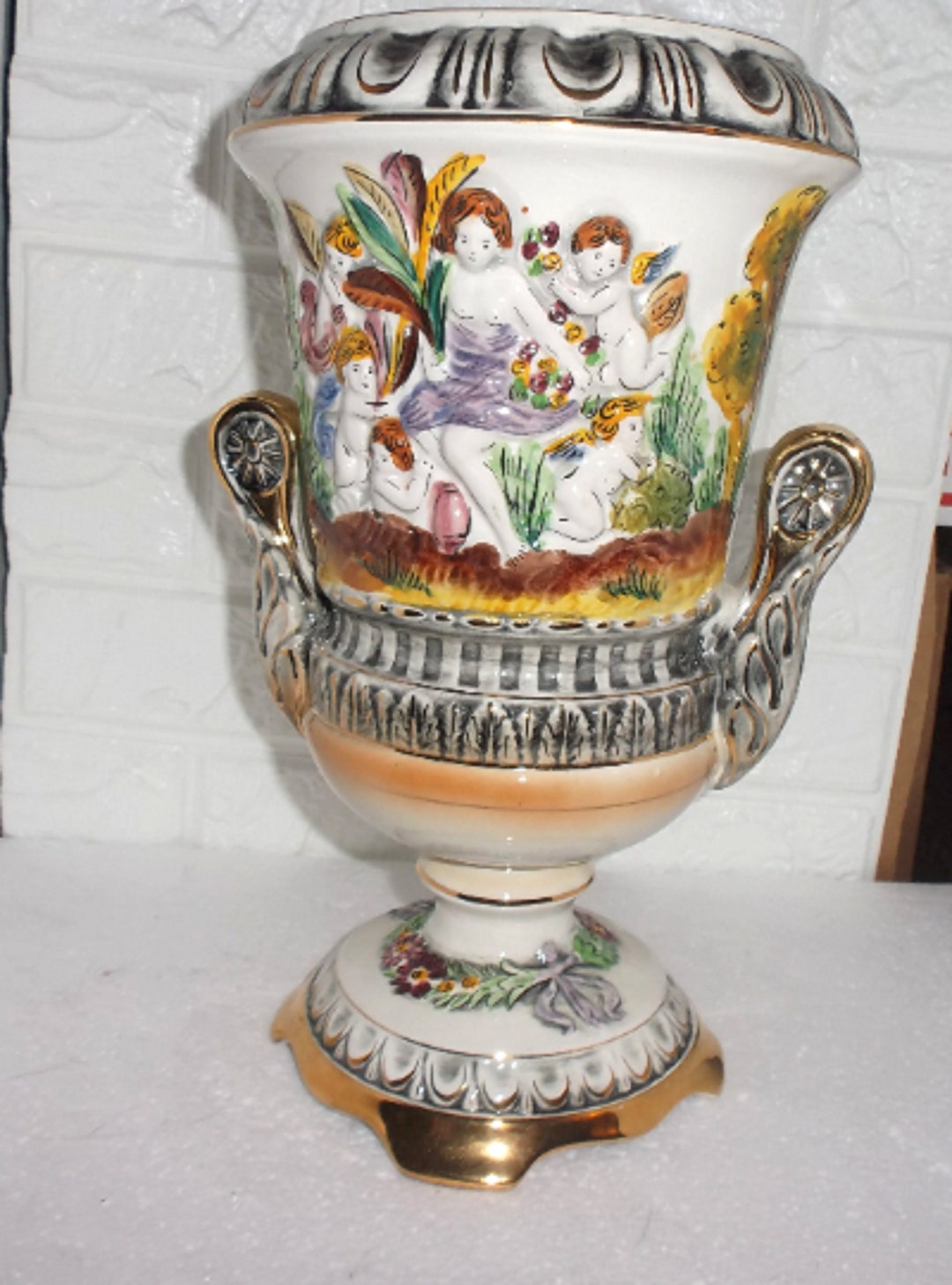 Vintage 14" Tall Trim in Gold Handpainted Chalese by Pereiras Valado - Etsy
