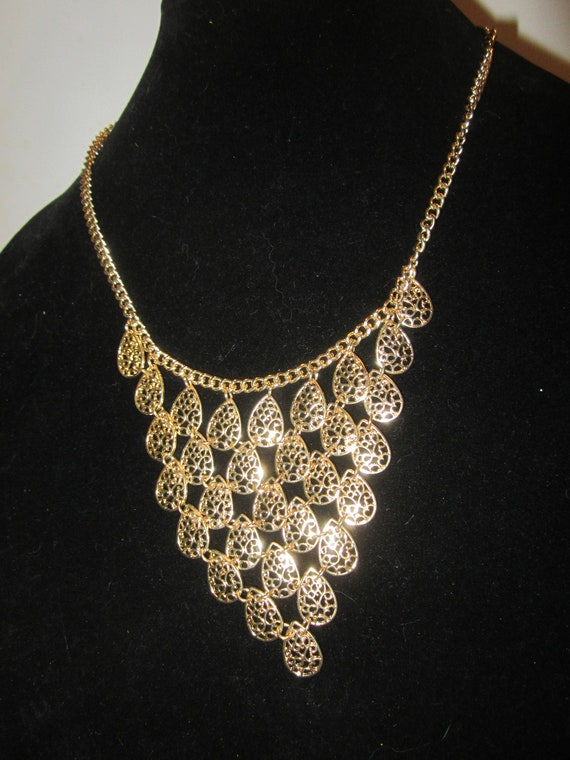 Gold* toned bib necklace 18" - Gem