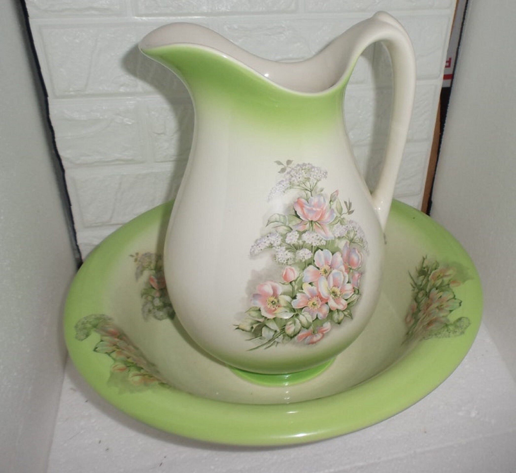 Vintage Large Ceramic Pitcher and Basin Set | Etsy