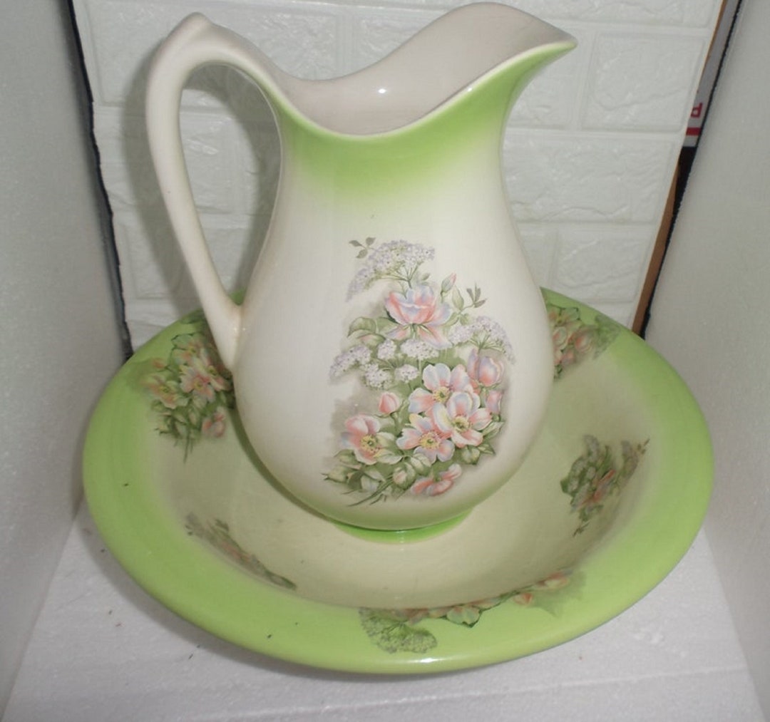 Vintage Large Ceramic Pitcher and Basin Set - Etsy