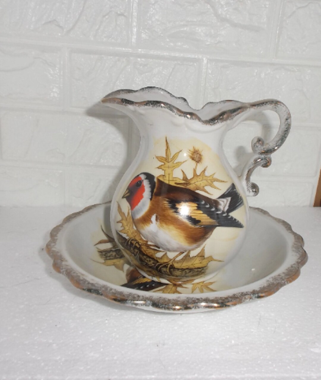 Medium Size Pitcher and Basin Set "bird Sojoun" - Etsy