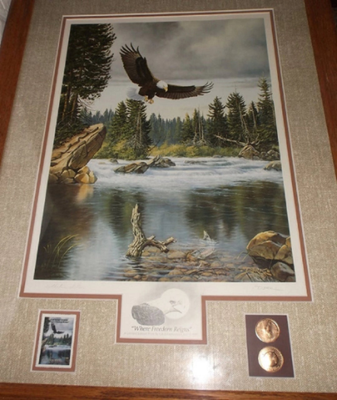 Where Freedom Reigns" Print Signed by Artist With Gold Leaf Coins and ...