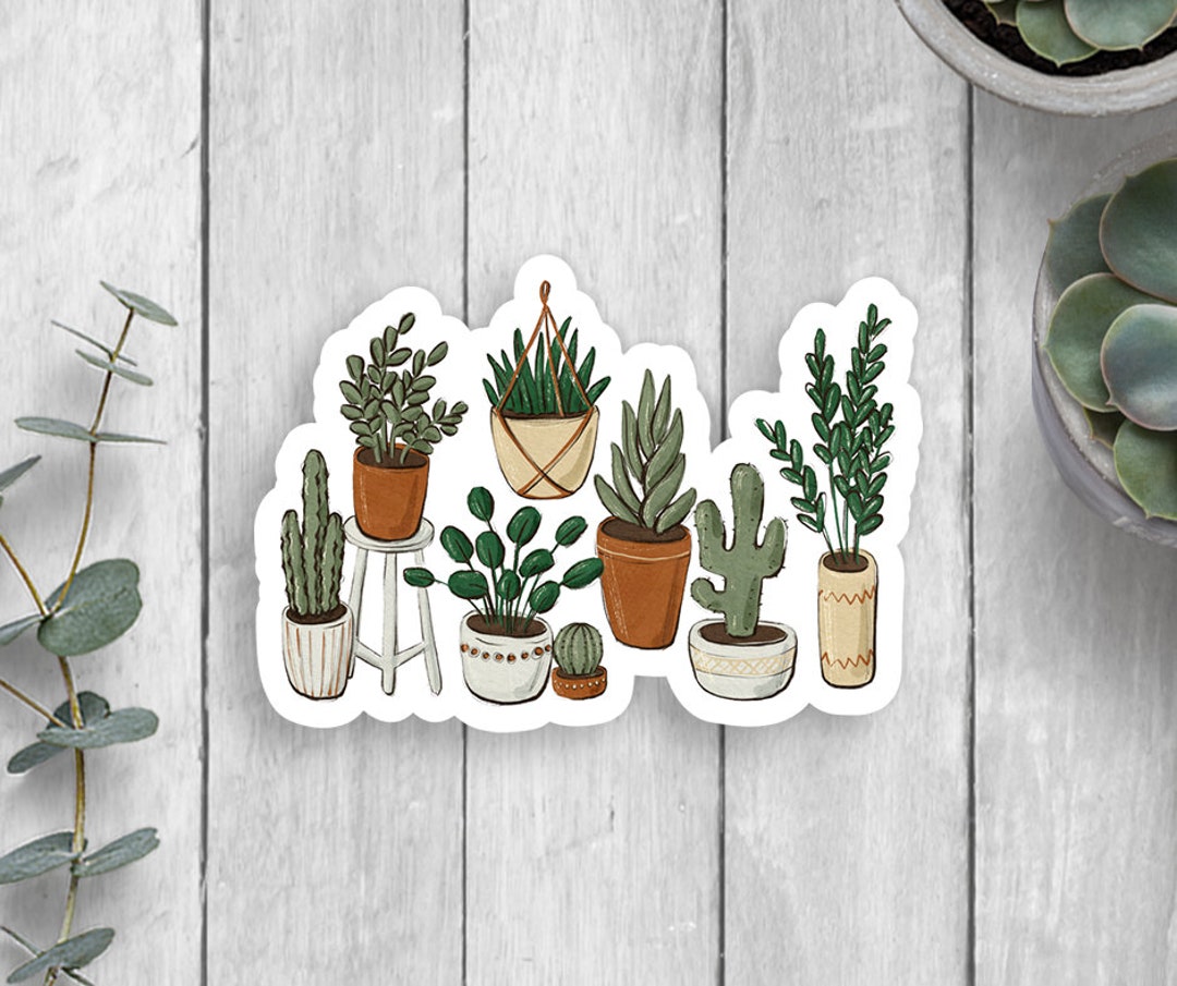 Potted Plants Vinyl Sticker, Plants Sticker, Plant Vinyl Sticker ...
