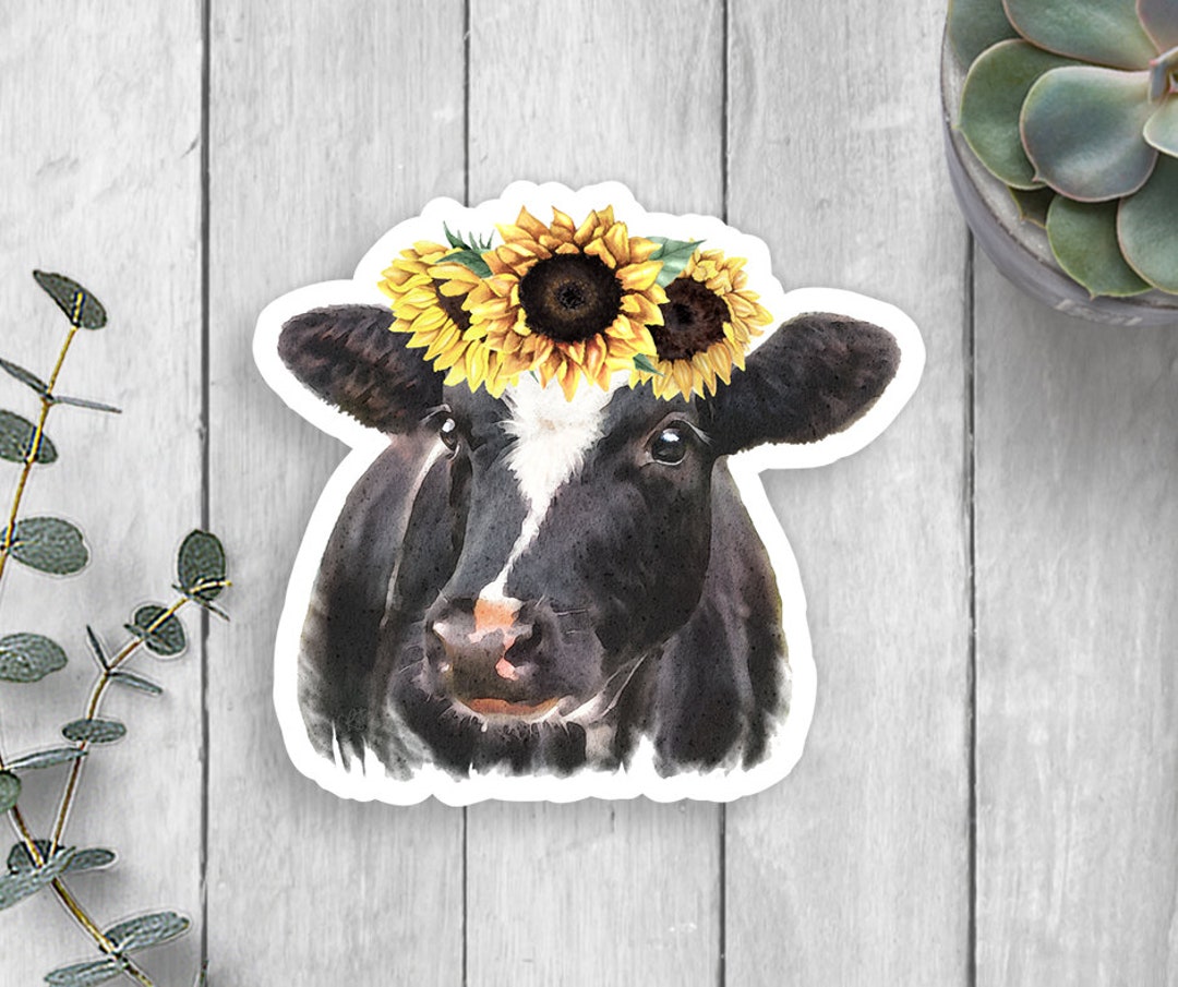 Sunflower Cow Vinyl Sticker Cow Sticker Farm Decal Die Cut - Etsy